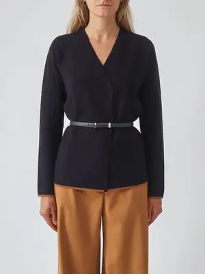 Max Mara Dente Contrast-trim Belted Cardigan - Navy Blue