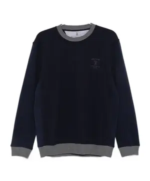 Brunello Cucinelli Embroidered-logo Knit - Navy Blue