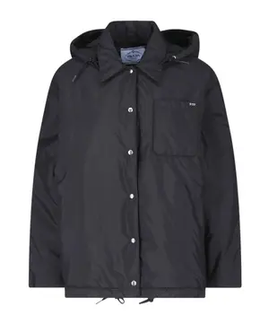 Prada Hooded Jacket With Button Detail - Black
