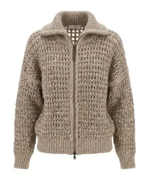 Brunello Cucinelli Collared Long-sleeved Knit Sweater - Brown
