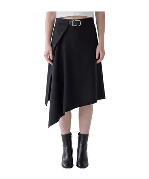 Attico Asymmetric Midi Skirt With Belt - Black