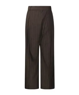 GANNI Trousers In Pinstripe Wool - Brown