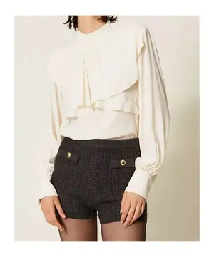 TWINSET Jacquard Bow Detail Blouse - White