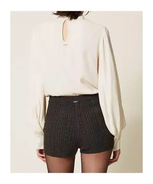 TWINSET Jacquard Bow Detail Blouse - White