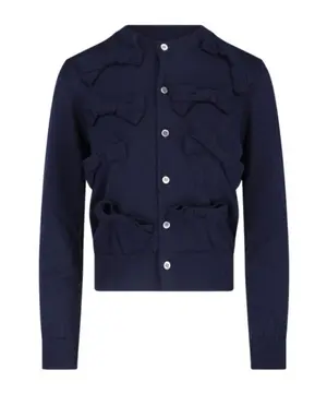 Comme Des Garçons Bow Detail Buttoned Cardigan - Navy Blue