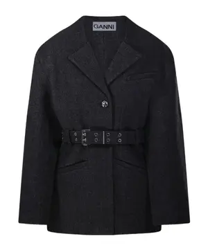 GANNI Grey Wool Belted Jacket