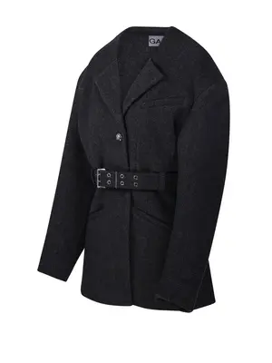 GANNI Grey Wool Belted Jacket