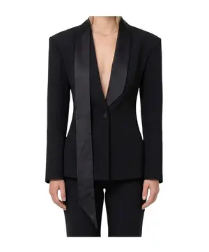 Attico Satin Shawl Tuxedo Blazer - Black