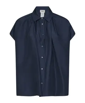 Max Mara Gathered Cap-sleeve Collared Top - Black
