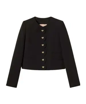 TWINSET Round Neck Long Sleeve Casual Jacket With Heart Buttons - Black