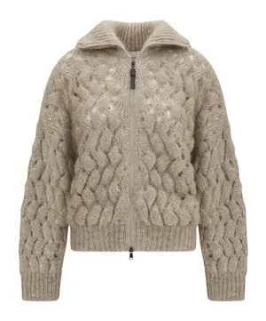 Brunello Cucinelli Collared Long-sleeved Knit Sweater - Nude