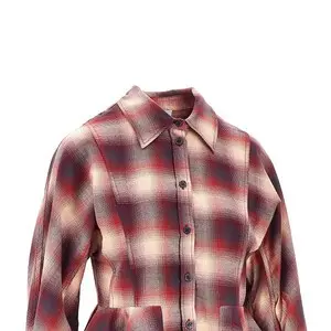 GANNI Checked Peplum Shirt - Red