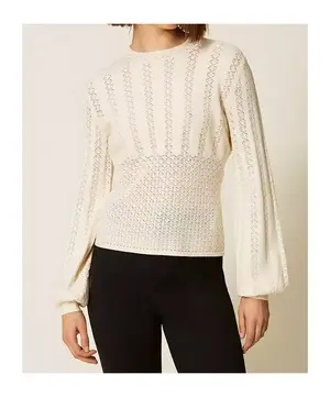 TWINSET Crew Neck Long Sleeve Cut Out Knit Top