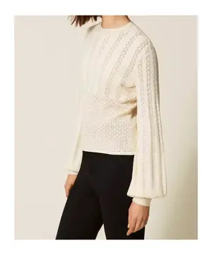 TWINSET Crew Neck Long Sleeve Cut Out Knit Top