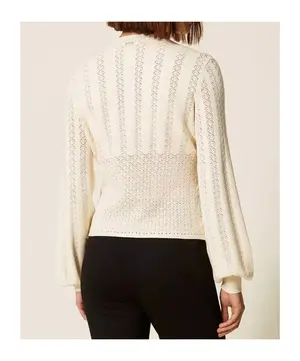 TWINSET Crew Neck Long Sleeve Cut Out Knit Top