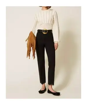 TWINSET Crew Neck Long Sleeve Cut Out Knit Top