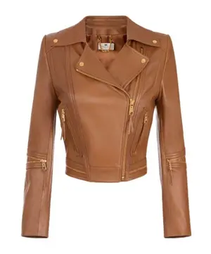 Elisabetta Franchi Leather Biker Jacket - Cigar