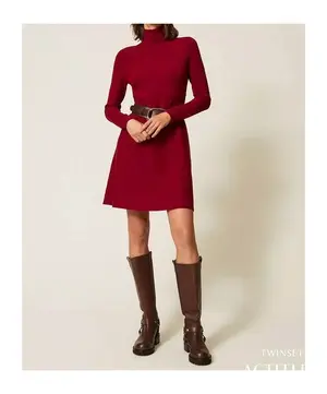 TWINSET High Neck Knit Mini Dress