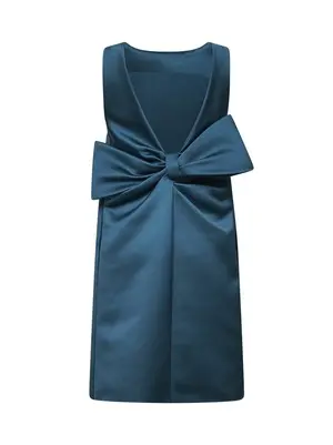 Max Mara Deep V-neck Oversized Bow Satin Dress