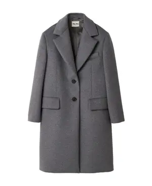 Miu Miu Single-breasted Velour Coat - Grey