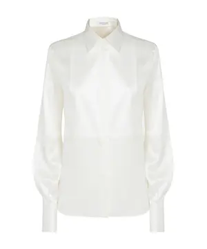 Brunello Cucinelli Long Sleeved Curved Hem Shirt - White