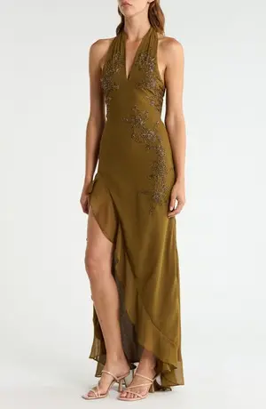 House Of Cb Raquel Georgette Halter Maxi Gown