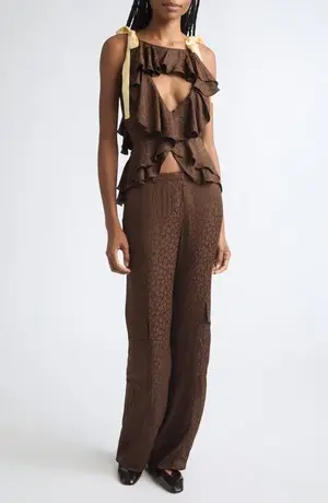 SIEDRES Marian Crop Ruffle Satin Jacquard Top