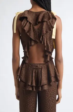 SIEDRES Marian Crop Ruffle Satin Jacquard Top