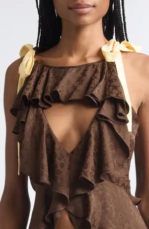 SIEDRES Marian Crop Ruffle Satin Jacquard Top