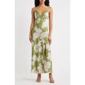 Lulus Carreta Floral Print Maxi Slipdress - Chartreuse Multi