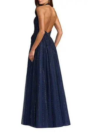 Mac Duggal Embellished Halter Neck Gown With Open Back