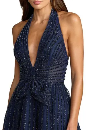 Mac Duggal Embellished Halter Neck Gown With Open Back