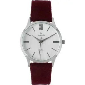 PEUGEOT Minimalist Clean Dial Wool-leather Strap Watch- 40mm - Wine