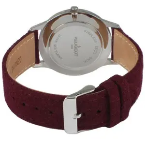 PEUGEOT Minimalist Clean Dial Wool-leather Strap Watch- 40mm - Wine