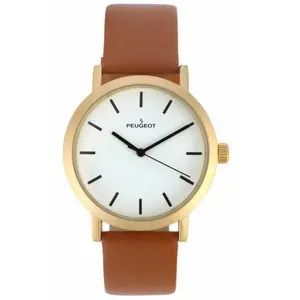 PEUGEOT Minimalist Clean Dial Calfskin Leather Watch- 40mm - Brown