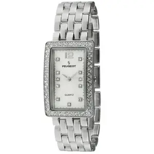 PEUGEOT Rectangular Crystal Bezel Bracelet Watch- 40x25mm - Silver
