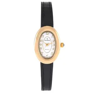 PEUGEOT Vintage Oval Leather Strap Watch - Black