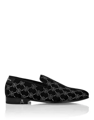 Philipp Plein Velvet Loafers Strass Monogram
