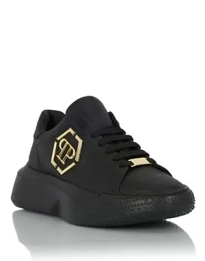 Philipp Plein Croc Effect Lace-up Sneakers - Black/lightgold