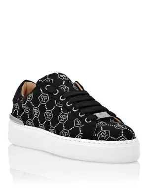 Philipp Plein Satin Lo-top Sneakers Strass Monogram - Black