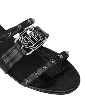 Philipp Plein Cocco Print Slides Stars Hexagon - Black
