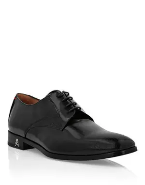 Philipp Plein Leather Lace Up Shoes Monogram - Black