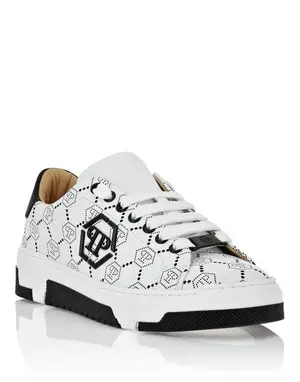 Philipp Plein Low Top Leather Skeakers Matte Monogram - Black