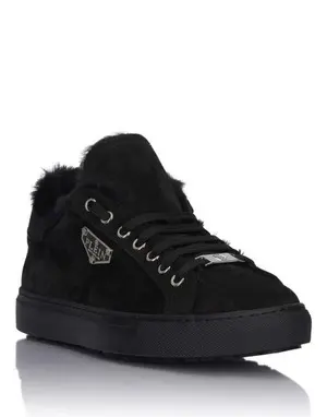 Philipp Plein Suede And Sheepskin Low Top Sneakers - Black