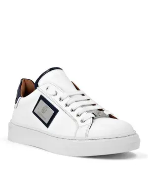 BILLIONAIRE Croc-effect Nappa Leather Low-top Sneakers - White+petrol