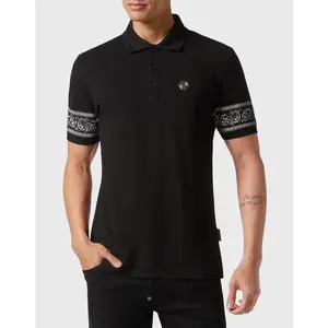 Philipp Plein Slim Fit Piquet Polo Shirt Ss Paisley Bandana - Black
