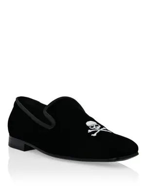 Philipp Plein Velvet Loafers Embroidery Skull - Black