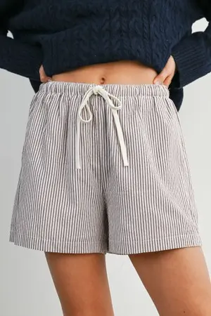 PINKBLUSH Striped Drawstring Shorts - Brown