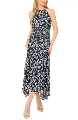 Halogen Smocked Waist Handkerchief Hem Dress - Classic Navy