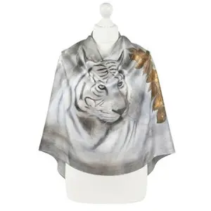 ANNETTE AMOROSO White Tiger Print Silk Scarf
